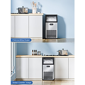 Antarctic Star Commercial Ice Maker - 100lbs/24H Under Counter Ice Maker Machine with 2 Way Water Inlet, 33lbs Storage, Stainless Steel, Under Counter Ice Machine for Home/Bar/Restaurant