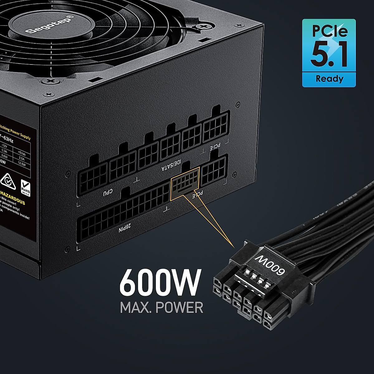 Segotep GM850 Power Supply 850W, PCIe 5.1 & ATX 3.1 Full Modular 80 Plus Gold Certified Gaming PSU for NVIDIA RTX 20/30/40/50 Series and AMD Graphics Cards
