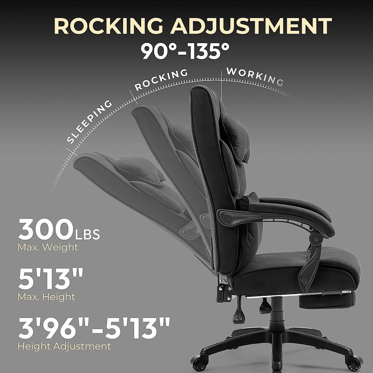 Dowinx Big and Tall Executive Office Chair Fabric with Footrest and Padded Armrest, Ergonomic Computer Desk Chair with Lumbar Support,High Back Home Desk Chair Gaming Chair for Adult, 350LBS, Black