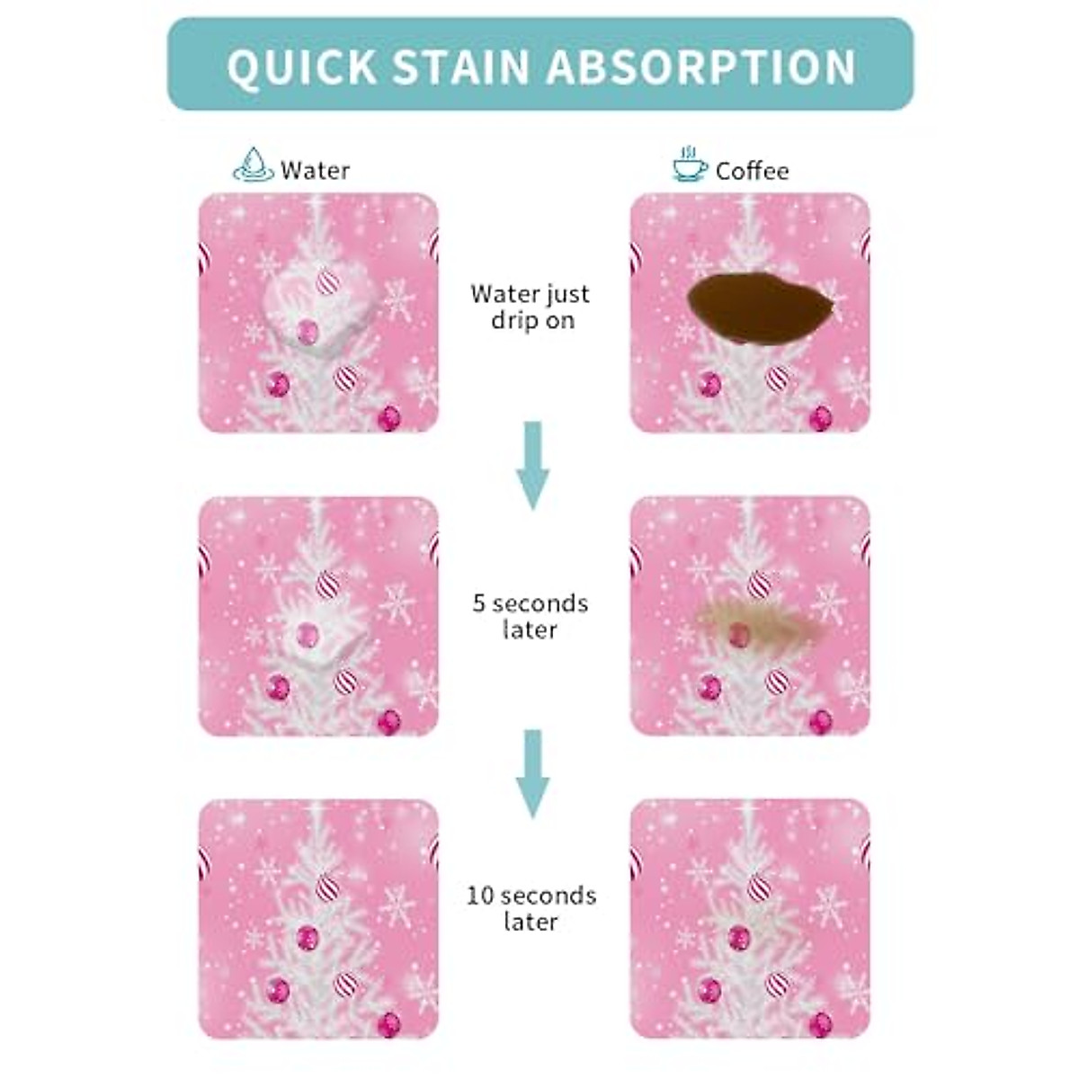 Coffee Mat for Counter, Pink Christmas Balls Xmas Tree Winter Snowflake Absorbent Hide Stain Coffee Bar Mat, Non-slip Coffee Bar Accessories Kitchen Drying Mat Fit Under Coffee Maker Espresso Machine