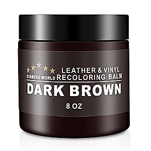 STARTSO WORLD Leather-Recoloring-Balm-Repair-Cream-Kit for Restoration Dark Brown Couches, Sofa, Furniture Color Dye Restorer-8oz with Tool kit 3 pcs Sponges, 1pcs Spoon, 1pcs Brush,1 Pair Gloves
