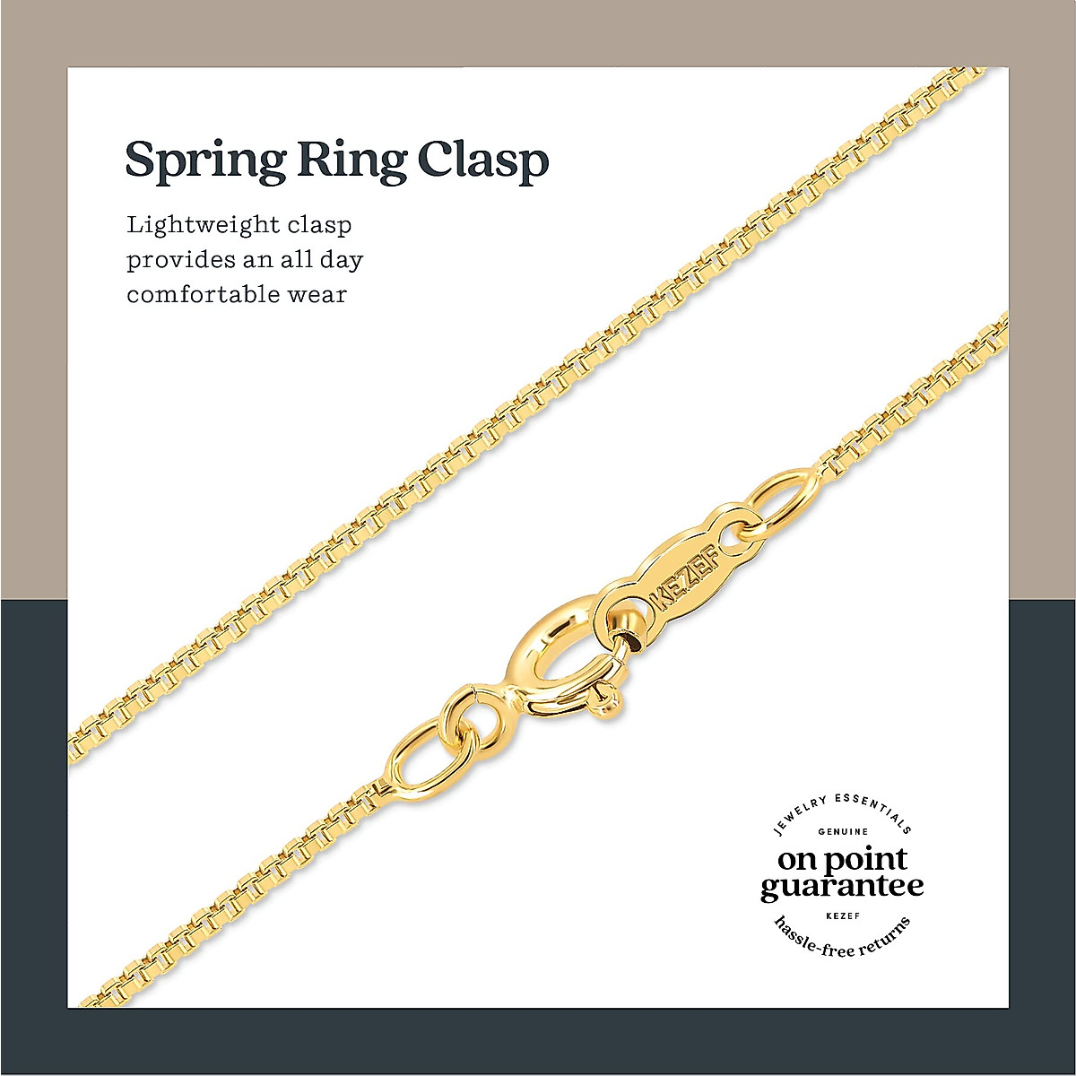 KEZEF 18k Gold Over Sterling Silver 1mm Box Chain Necklace Made in Italy | Sterling Silver Plated in 18K Gold Necklace For Women | Gold Chain Necklace Women, Men & Girls | Necklaces For Women Trendy