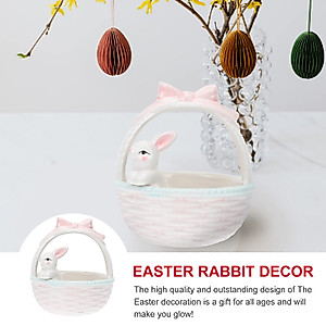 Cabilock Easter Egg Basket Ceramic Bunny Candy Bowl Fruit Basket Bunny Baskets Rabbit Bunny Figurines for Easter Egg Hunts Pink
