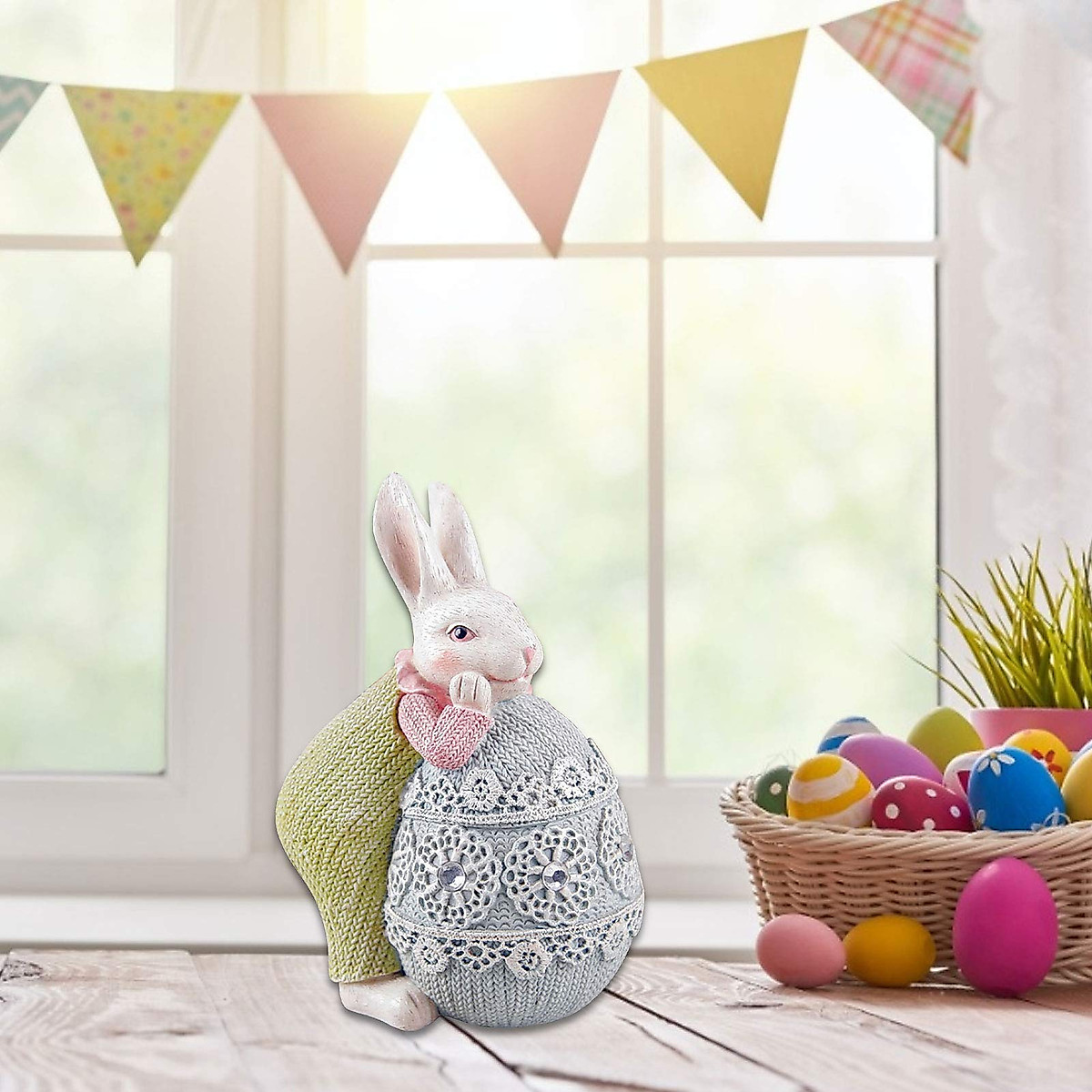 YANGMEI Easter Cute Rabbit Decorations Resin Bunny Miniature Figurines Easter Eggs Home Decor Garden Animal Statues Everyday Collection