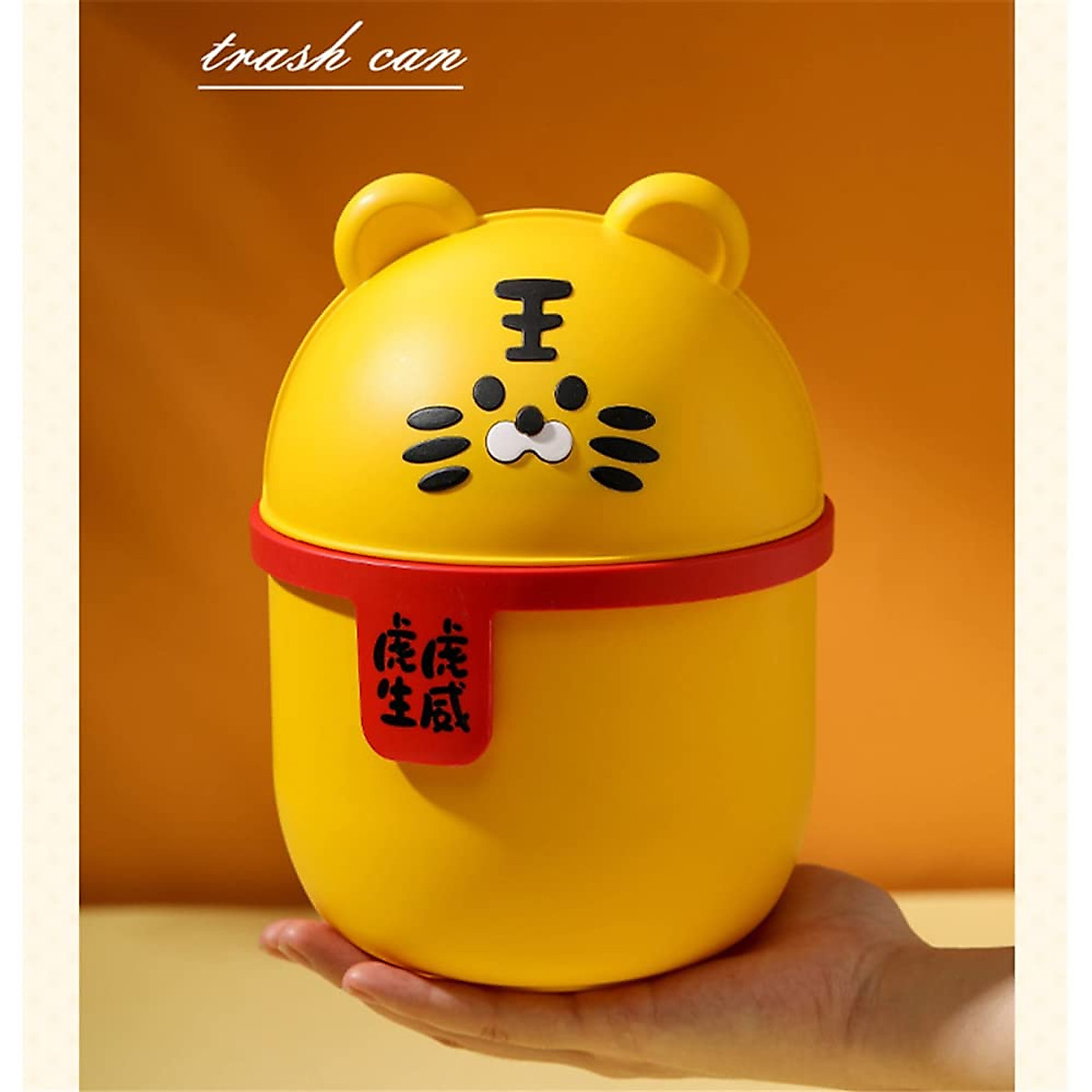 ESD Cute Mini Desktop Trash can Trash Can for Office Desktop Coffee Table Kitchen Small Garbage Can Cute Plastic Trash Can Shake Cover Bucket Small Paper Basket(Yellow)