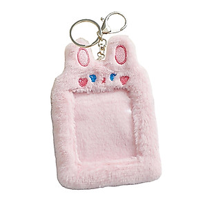 Harilla Plush Holder, Photocard Holder, Cute Photo Sleeves with Keychain, Case Cover for Game Cards, Football Cards, ID Bank Credit Card Protector, Birthday Gift, Pink Rabbit