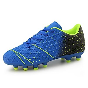 Tobfis Kids Outdoor Firm Ground Soccer Cleats for Training and Competition, Blue PU, 13 M US