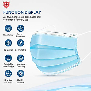 HDFK Face Mask Disposable Adults 3Ply Non-Woven with Nose Clip Ear Loop Blue 50Pack