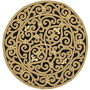 SAFAVIEH Chelsea Collection 3' Round Black HK11A Hand-Hooked French Country Wool Area Rug