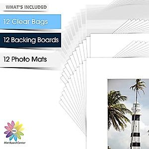 MBC Mat Board Center, Set of 12 8x10 White Picture Mats for 5x7 Photos - Includes Pre-Cut White Picture Mats, Backing Boards and Clear Bags - 1/16" Thick, White Color