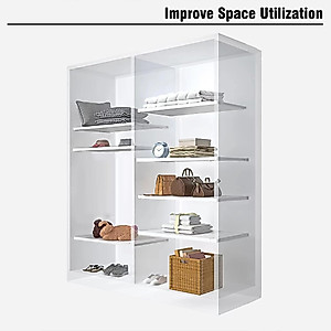 2Pack Adjustable Closet Storage Shelves with Seamless Sticker, Expandable Wardrobe Shelves Organizer System for Kitchen, Cupboard, Wardrobe, Under Sink and Bathroom, Easy Installation (Large, 2Pack)