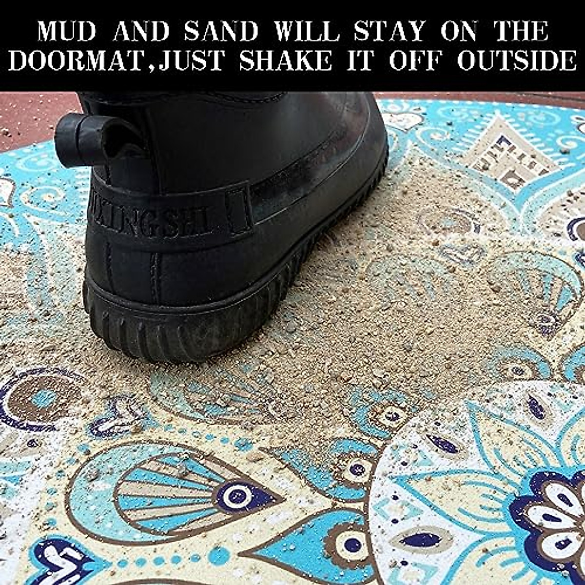 ROOSFEINE (2 PCS) Boho Red Green Half Round Outdoor Door Mat,Diatomaceous Earth Entrance Indoor Non Slip Doormats Mats,Bohemian Resist Dirt Washable Mat,36''x24'' (f1)