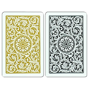 Copag 1546 Design 100% Plastic Playing Cards, Bridge Size (Narrow) Black/Gold (Jumbo Index, 1 Set)