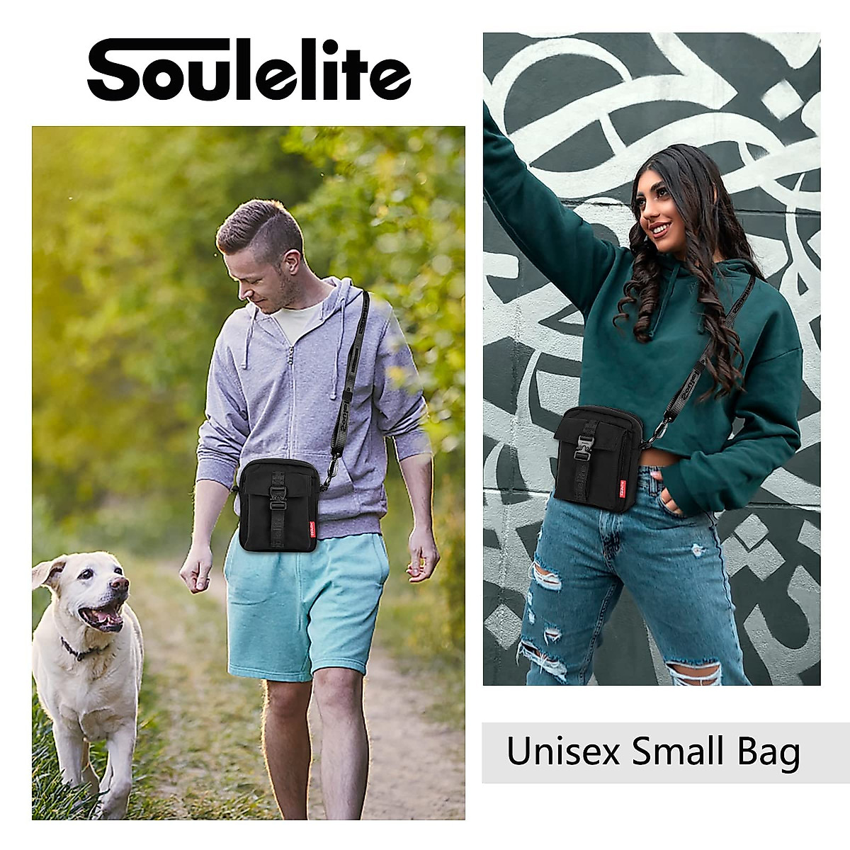 Soulelite Small Sling Bag Cell Phone Bag Wallet Crossbody Bags for Women/Men, Durable and Waterproof, Suitable for Casual Sports, Commute, and Outdoors -Black
