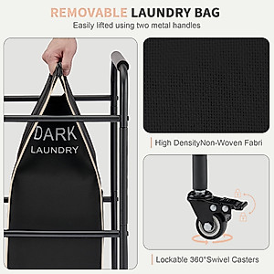 Gewudraw Laundry Sorter Cart with Hanging Rack, 3 Section Laundry Hamper Basket Butler Cart with 2 Tier Shelf, Rolling Lockable Wheels