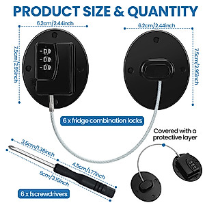 Hoteam 6 Pcs Cabinet Locks with Combination Fridge Lock Combo Child Safety Combination Lock with Screwdrivers Refrigerator Lock Child Proof Cabinet for Kid Windows Closets Drawers Refrigerator (Black)