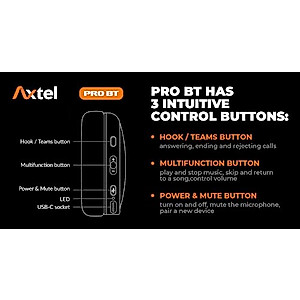 Axtel Pro BT Wireless Headset - Bluetooth Headset w/Noise-Canceling Mics - Dual Connectivity - Connect to PC/Mac/Mobile - Works w/Teams, Zoom & More (Stereo (USB-A))