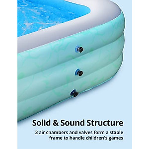 Inflatable Swimming Pool, 118" x72" x22" Family Blow up Swim Pools with Sun Shade,UV30+ Sun Shelter , Rectangular Lounging Pool for Backyard, Garden, Adults, for Age 3+