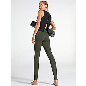 Dragon Fit High Waist Yoga Leggings with 3 Pockets,Tummy Control Workout Running 4 Way Stretch Yoga Pants (Medium, Olive Green)