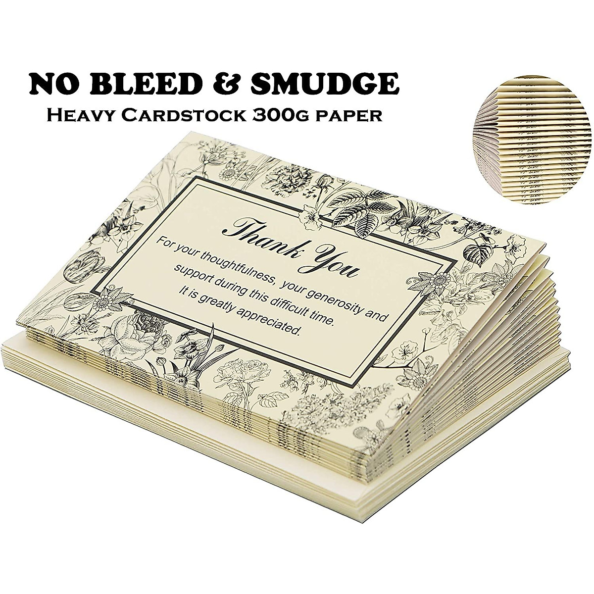 SUPREME IMPRESSION Funeral Thank you Cards with Envelopes - 24 Pack Sympathy Note Cardset - All Cards are Blank Inside For Photo or Personalized Message to Friends & Family