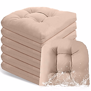 Thyle Outdoor Chair Cushions Set of 6 Waterproof Sun Protection Square Tufted Overstuffed Patio Furniture Seat Cushion for Patio Funiture Dining Indoor 19" x 19"(Khaki)