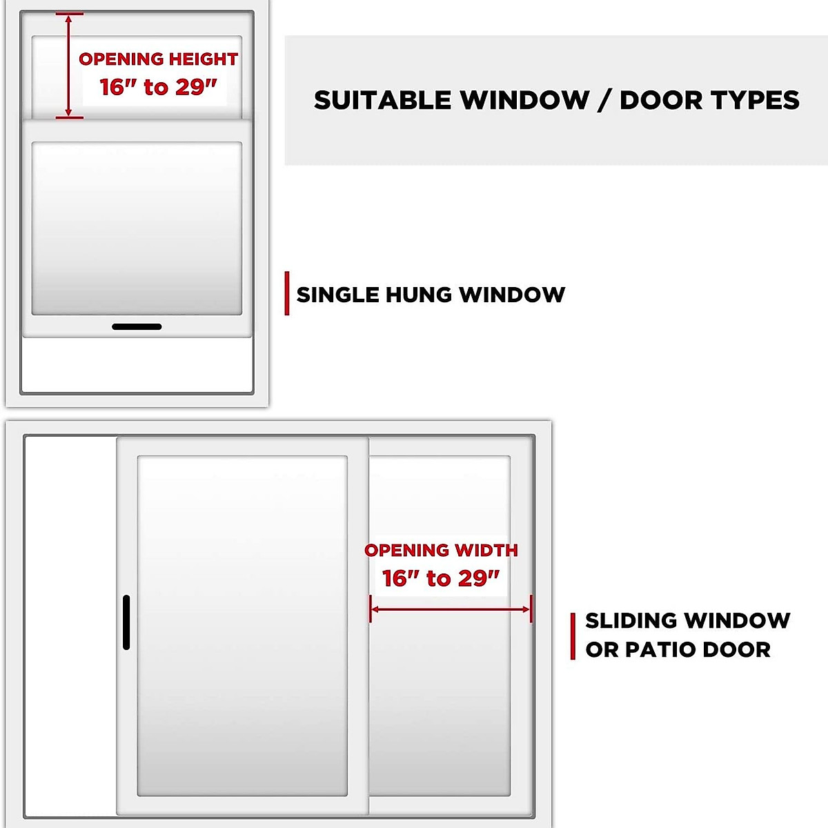 TURBRO Adjustable Window Security Lock Bar, Sliding Door Jammer, Extendable from 15.5" to 29" for Sliding Windows with AC Unit Installed, Stainless Steel