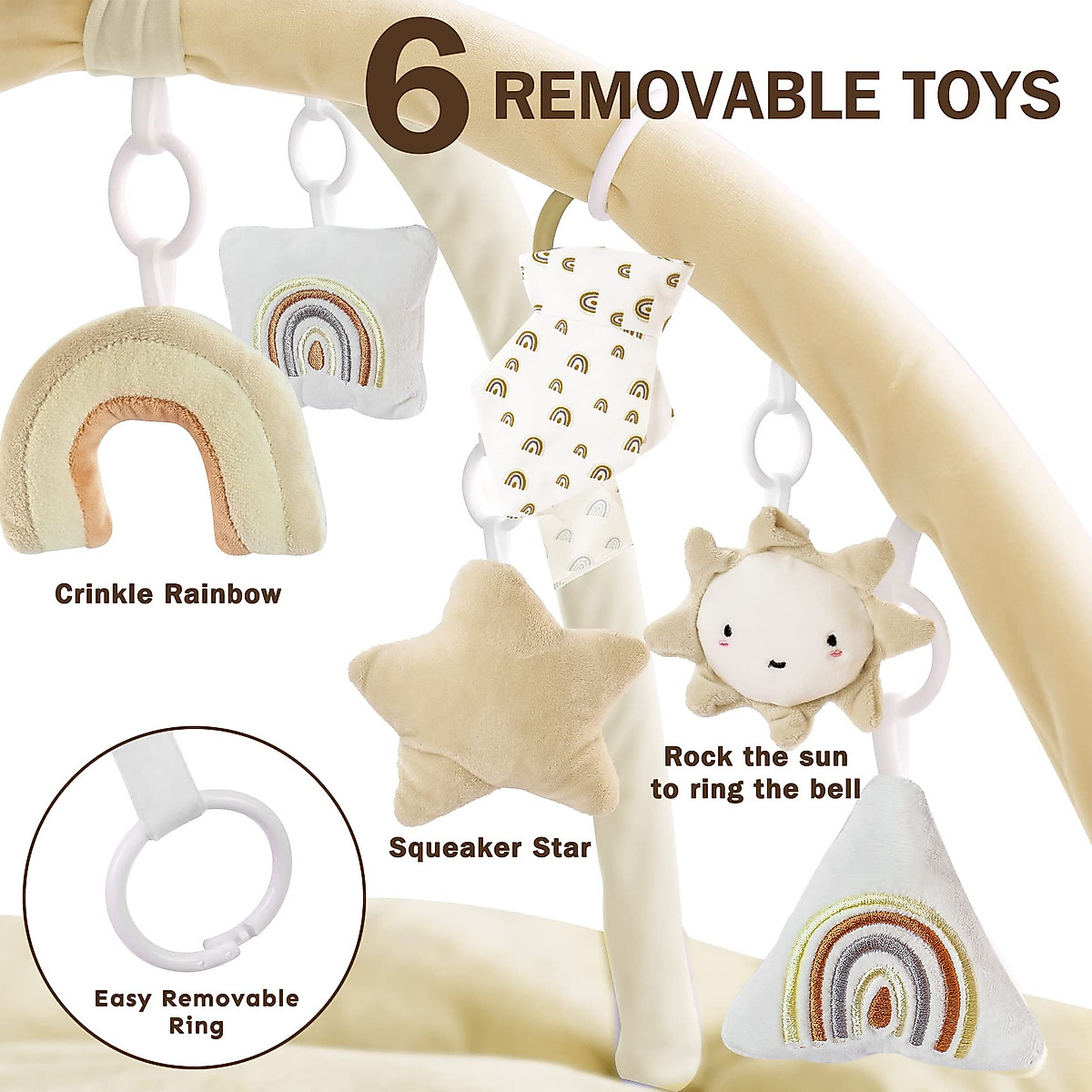 5-in-1 Convertible Baby Play Gym with 6 Toys, Tummy Time Mat for Sensory Development, Baby Activity Center from Newborn to Toddler, Ball Pit, Cat & Dog Bed, Soft Plush Pet Bed, No Ball Included Cream