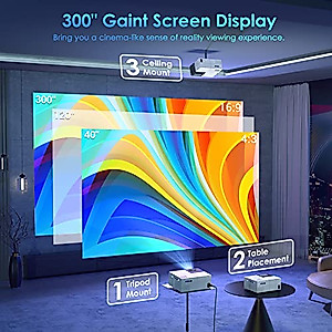 Native 1080P 5G WiFi Bluetooth Projector, 10000L Outdoor Movie Projector with Screen and 300" Display, Video Projector Compatible w/iOS/Android/Win/TV/PS5, White