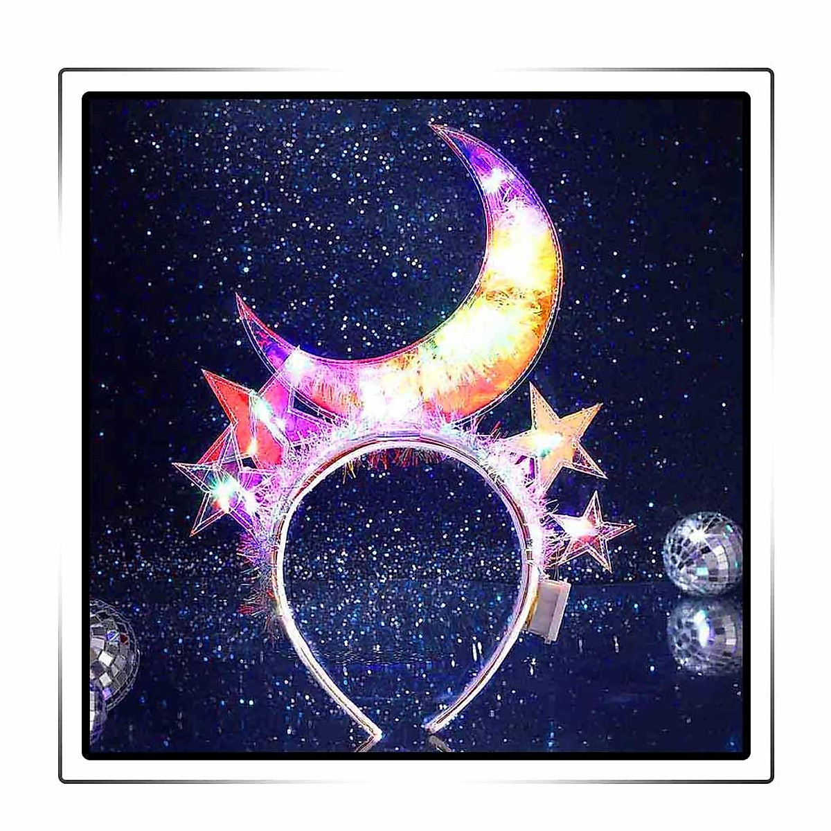 JEWEKY Light Up Headband Star Moon Hair Band Flashing Headpiece Led Rave Costume Party Hair Accessories Women (see through)