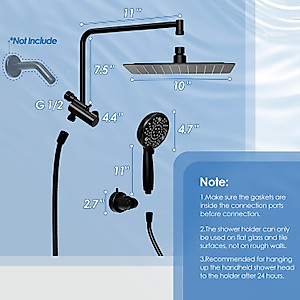 Alesco 10" Shower Heads with Handheld Spray Combo, 12" Extend Shower Arm with 3-Way Diverter Valve, High-Pressure Shower Head and 7-Setting Handheld Shower Head, Dual Shower Heads, Matte Black