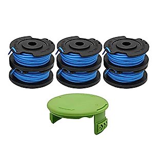 RONGJU 6 Pack Weed Eater Spool for Greenworks 21332 21342 24V 40V 80V Trimmer 16ft 0.065” Single Line String Trimmer Replacement Spool 29252 with 3411546A-6 Spool Cap Covers (6 Spools, 1 Cap)