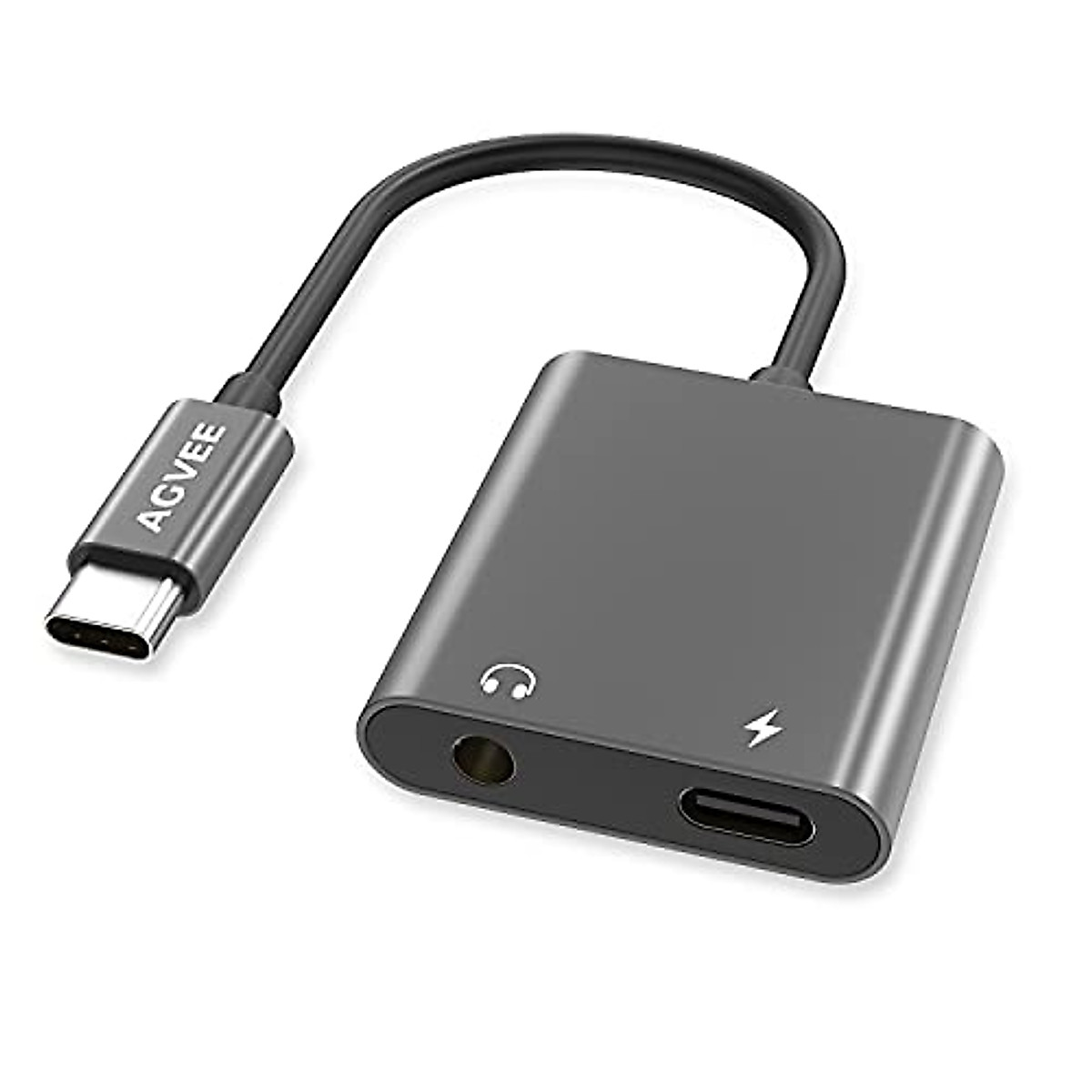 AGVEE USB-C to 3.5mm Headphone Adapter, Type-C Aux Jack Earbuds Splitter, USBC Audio TRRS Mic Earphones Dongle, PD 30W Charging Converter for Samsung S21 S20, Note 20 10, Pixel 2 3 4 XL, Gray