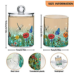 MNSRUU 2 Pack Qtip Holder Organizer Dispenser Colorful Dragonfly Bathroom Storage Canister Cotton Ball Holder Bathroom Containers for Cotton Swabs/Pads/Floss