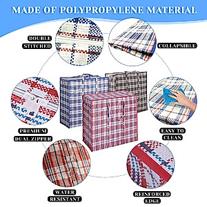 NDSWKR 6 Pack 158L Checkered Moving Bag, Heavy Duty Storage Totes with Zipper and Handle, Extra Large Laundry Bag for Clothes Bedding Comforter Blanket Organizer Dorm