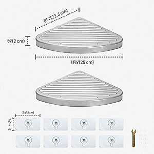 Labcosi Stainless Steel Bathroom Corner Shelves Wall-Mounted, 2-Pack Adhesive Rustproof Shower Shelves-Brushed Silver