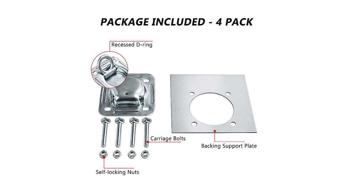 Lonffery 4 Pack Recessed D-Ring Tie Down Anchors (6,000 lb. Capacity), Heavy Duty Kit for ...