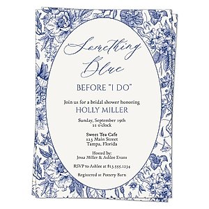 Bridal Shower Invitation Something Blue Classy Classic Vintage Floral Victorian Before I Do Wedding Shower Antique Customized Personalized Printed Cards (12 Count)