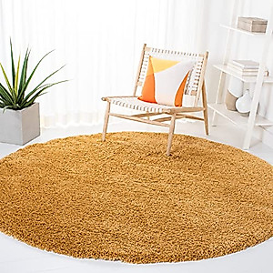 SAFAVIEH Hudson Shag Collection Area Rug - 5' Round, Gold, Modern Solid Design, Non-Shedding & Easy Care, 2-inch Thick Ideal for High Traffic Areas in Living Room, Bedroom (SGH220D)