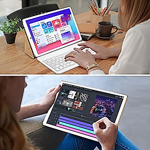 OUZRS 4G LTE Tablet 10 Inch Android 10, 4GB RAM 64GB/128GB ROM Quad Core 1920 * 1200 FHD Tablet PC Dual SIM 8000mAh Caméra 5+8MP Tablet Android with WiFi Bluetooth GPS Type-C Keyboard Mouse