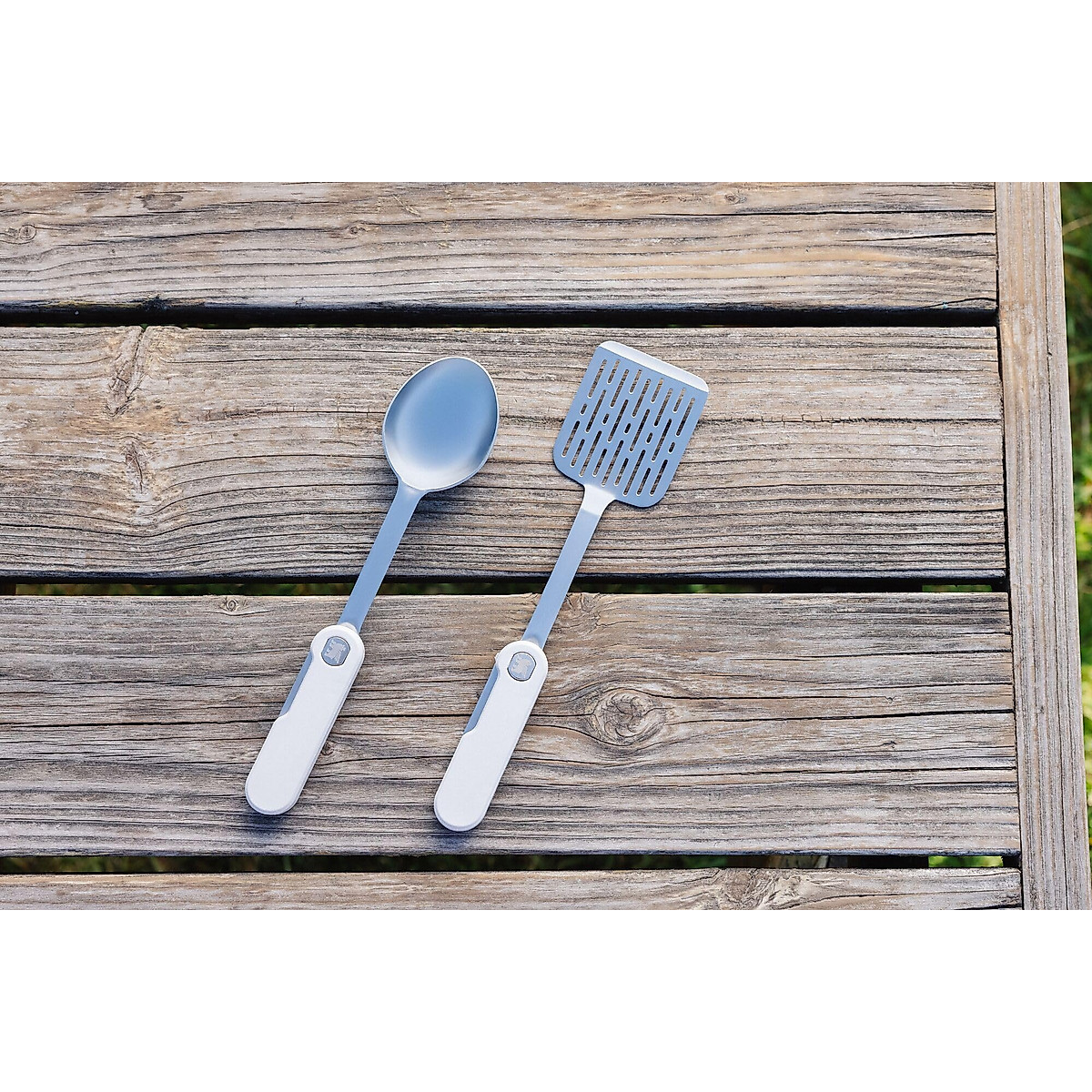 Stanley Wildfare Pro Stainless Steel Fold & Go Utensil Set | Folding Spatula and Spoon | Packable Outdoor Cookware | Camping Essentials for Your Camp Kitchen | BPA-Free | Pale Pebble & Stone