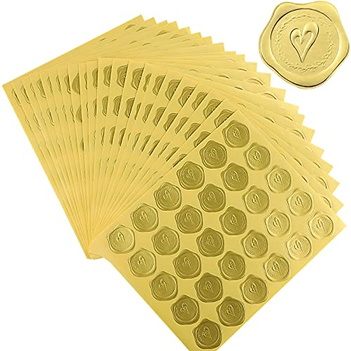 660Pcs Gold Embossed Wax Stickers Valentines Day Heart Envelope Seals Self-Adhesive Stickers for Wedding Celebrations Greeting Cards Commemorative Parties Engagement Invitations