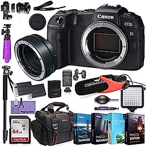 Canon EOS RP Mirrorless Digital Camera (Body Only) and Mount Adapter EF-EOS R kit Bundled w/Deluxe Accessories Like 4-Pack Photo Editing Software (Renewed)