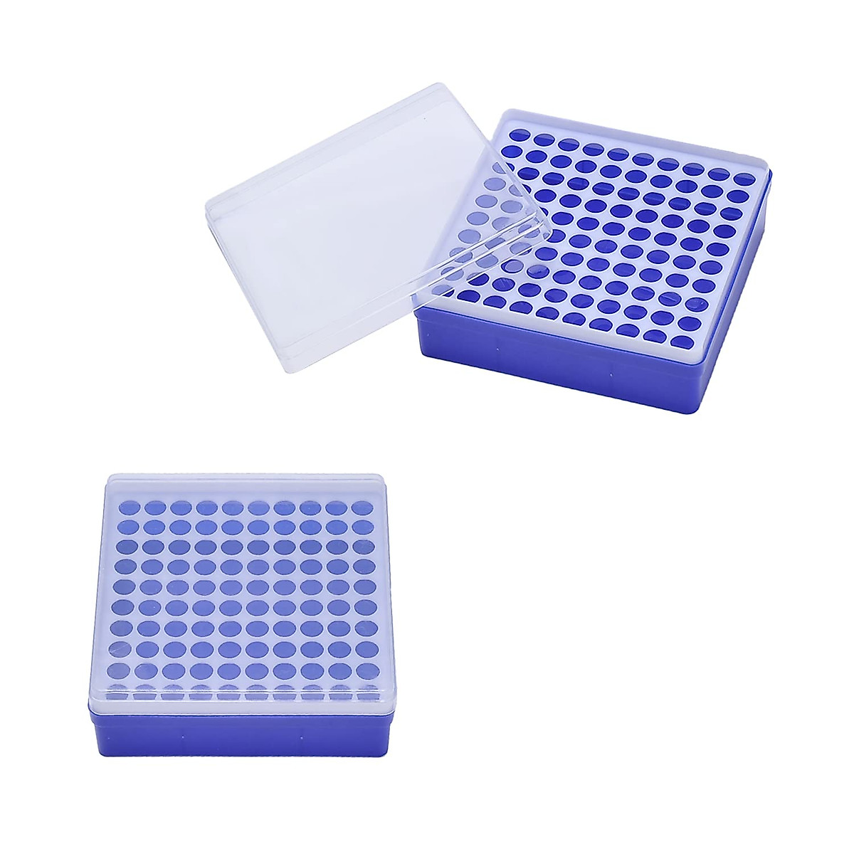 Aicosineg 2Pcs Acrylic Test Tube Rack Holder 100Holes Lab Centrifuge Tube Holder Plastic Test Tube Rack Detachable Plastic Stand Bracket Rack Test Tube Rack for Labortory Scientific Testing Blue