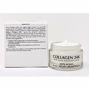 Delfanti-Milano • COLLAGEN 24K • Anti-Aging Night Cream • Face and Neck Moisturizer with pure Hyaluronic Acid • Made in Italy