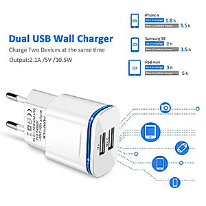 LUOATIP European Plug Adapter, 2-Pack Travel Charger 2.1A/5V Dual Port USB Wall Charging Block Power Cube Adaptor Brick Box for iPhone, Android for US to Most of Europe EU Spain Italy France Germany