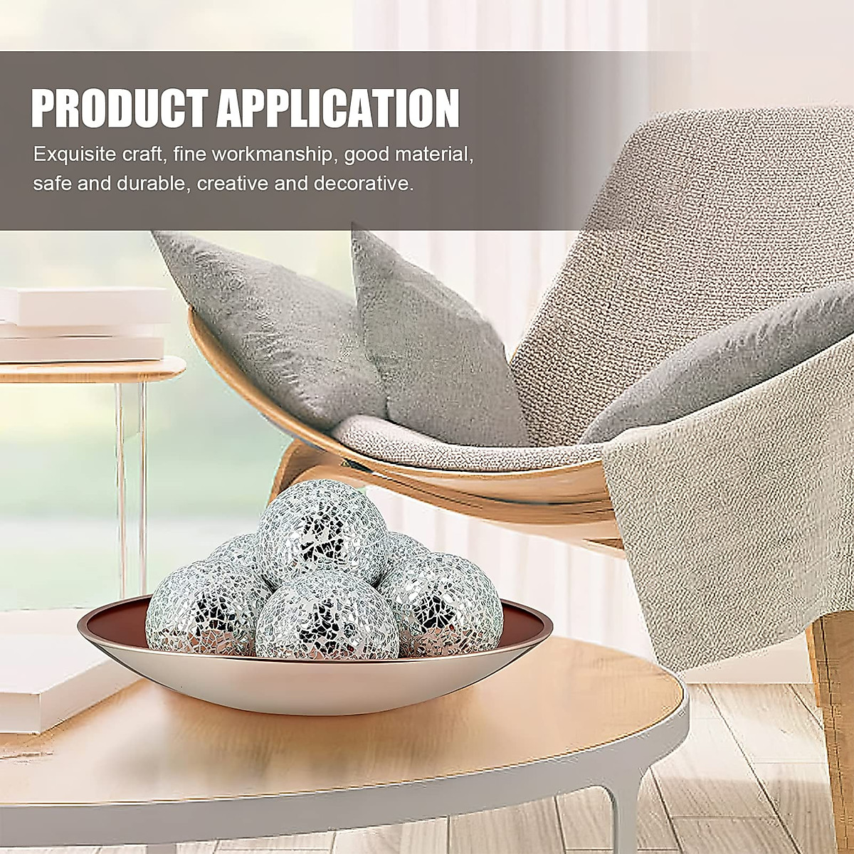 LIFKOME 3pcs Decorative Glass Balls Mosaic Sphere Decorative Orbs Glass Centerpiece Balls for Tray and Bowl Displays Flower Vase Dining Table Decoration Blue Silver