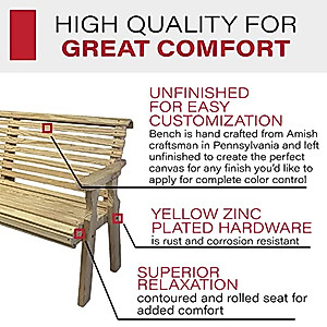 CAF Amish Heavy Duty 800 Lb Roll Back Pressure Treated Garden Bench (5 Foot, Unfinished)