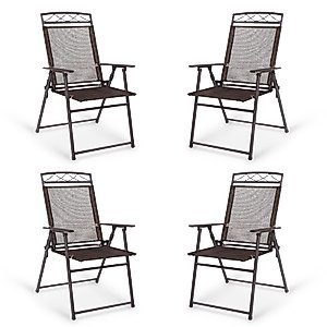 Tangkula Set of 4 Patio Folding Chairs, Foldable Patio Chairs Sling Chairs for Backyard Poolside Balcony, Portable Camping Chair Lawn Chair Outdoor