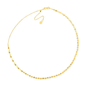 JEWELHEART Solid 14k Gold Chain Adjustable 13” To 17” Link Necklace For Women Mirror Valentino Gold Chain Flat Gold Choker Necklace Dainty Gold Collar Necklace