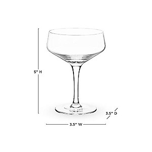 Viski Raye Angled Stemmed Crystal Coupe Cocktail glassess, Champagne Coupe Glasses, Drinkware Set, Espresso Martini glasses set of 2, 7oz